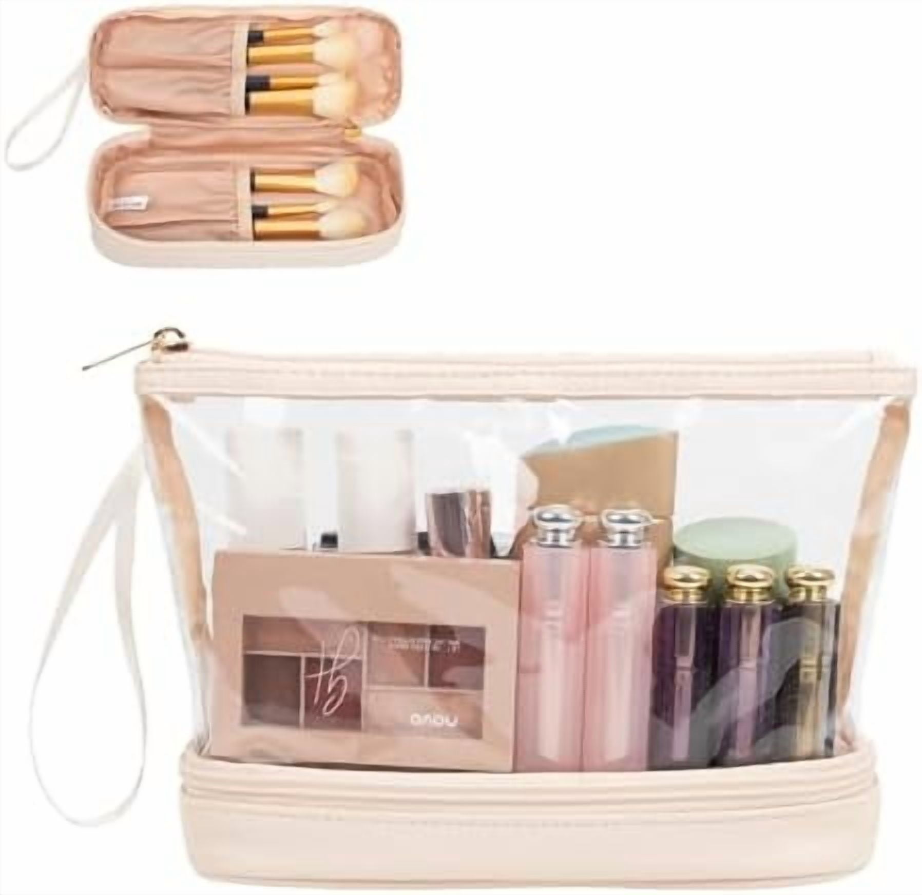 Clear Makeup Bag, Cream Small Bag Travel Makeup Bag for Women TSA ...