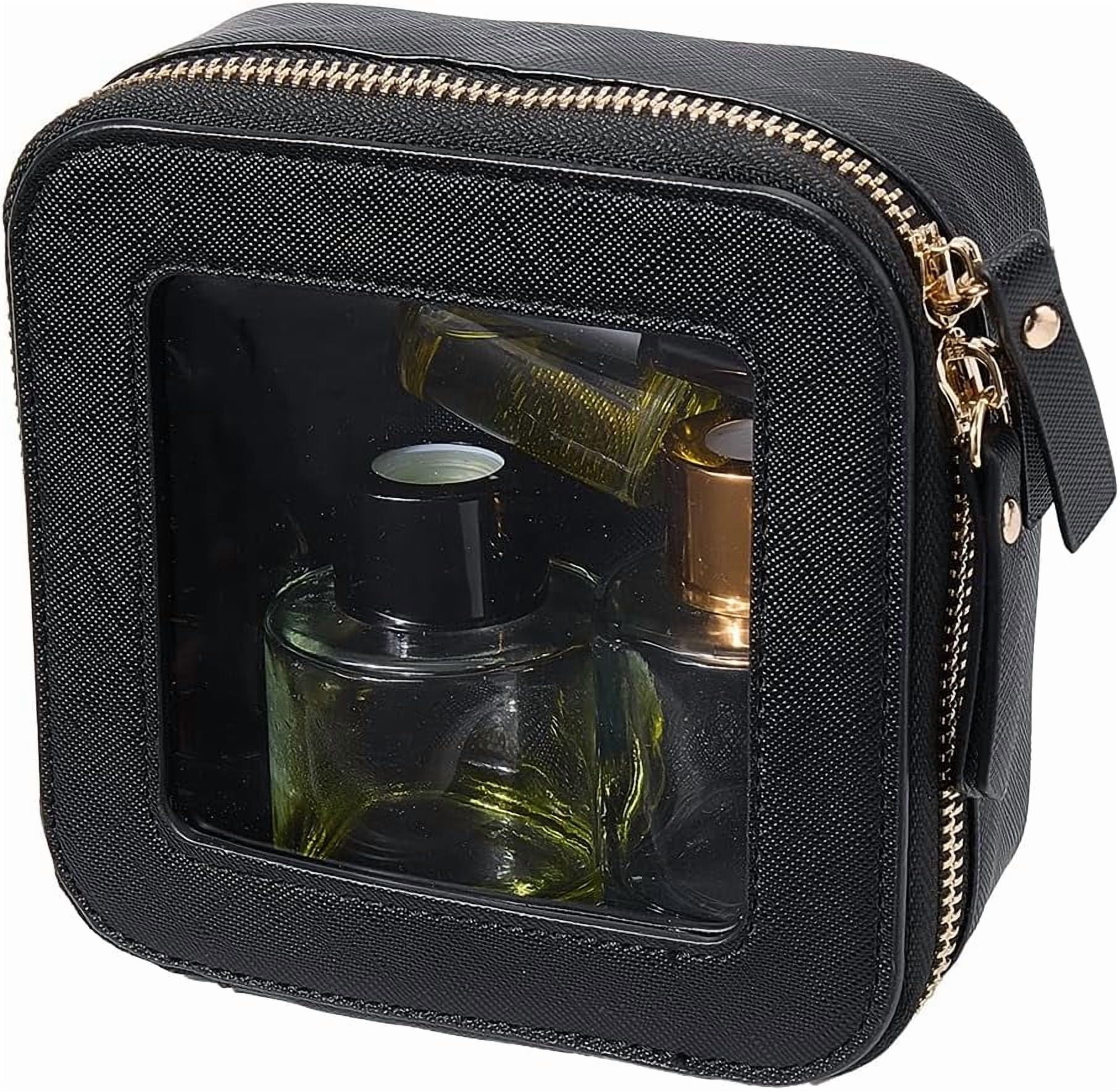 Clear Makeup Bag Small Travel Toiletry Box Black PU Leather Waterproof ...
