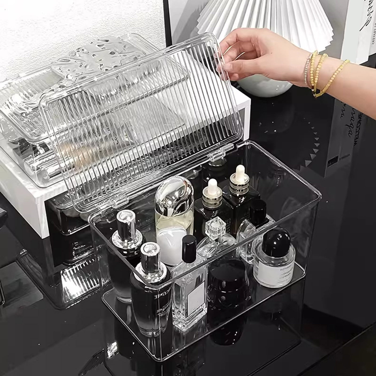 Clear Makeup Cosmetic Beauty Storage Organizer Box with Lid, Multi ...