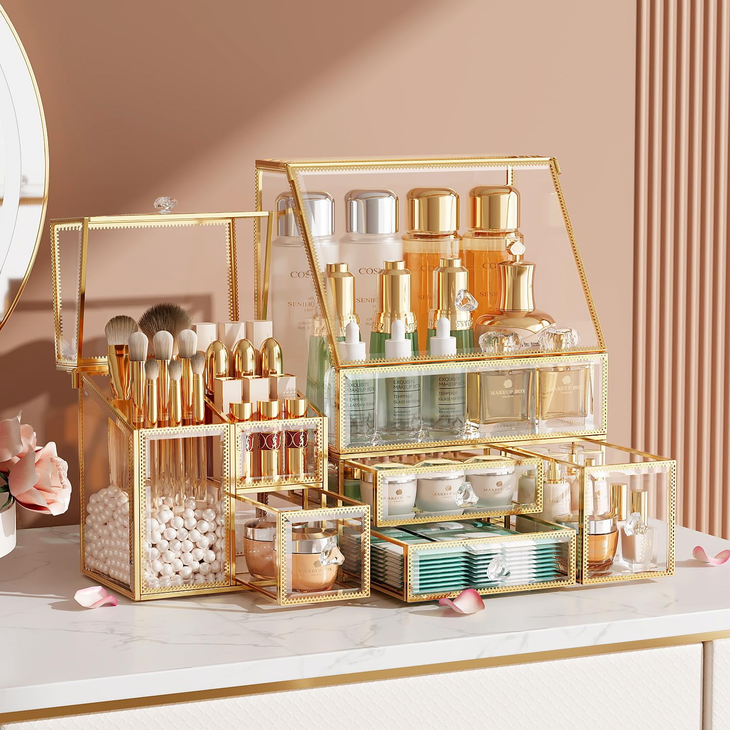 Clear Makeup Organizer with Gold Frame – Countertop Vanity Organizer ...