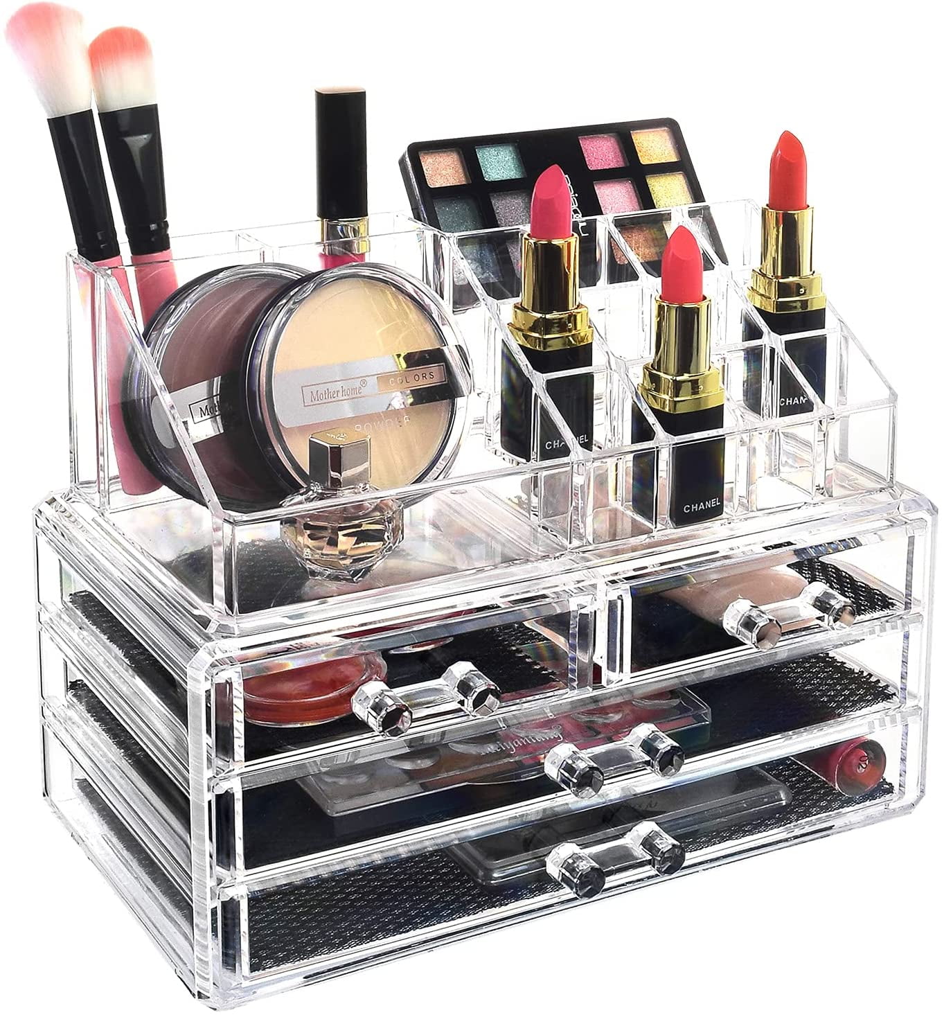 Clear Makeup Organizer Skin Care Cosmetic Display Case with 4 drawers ...