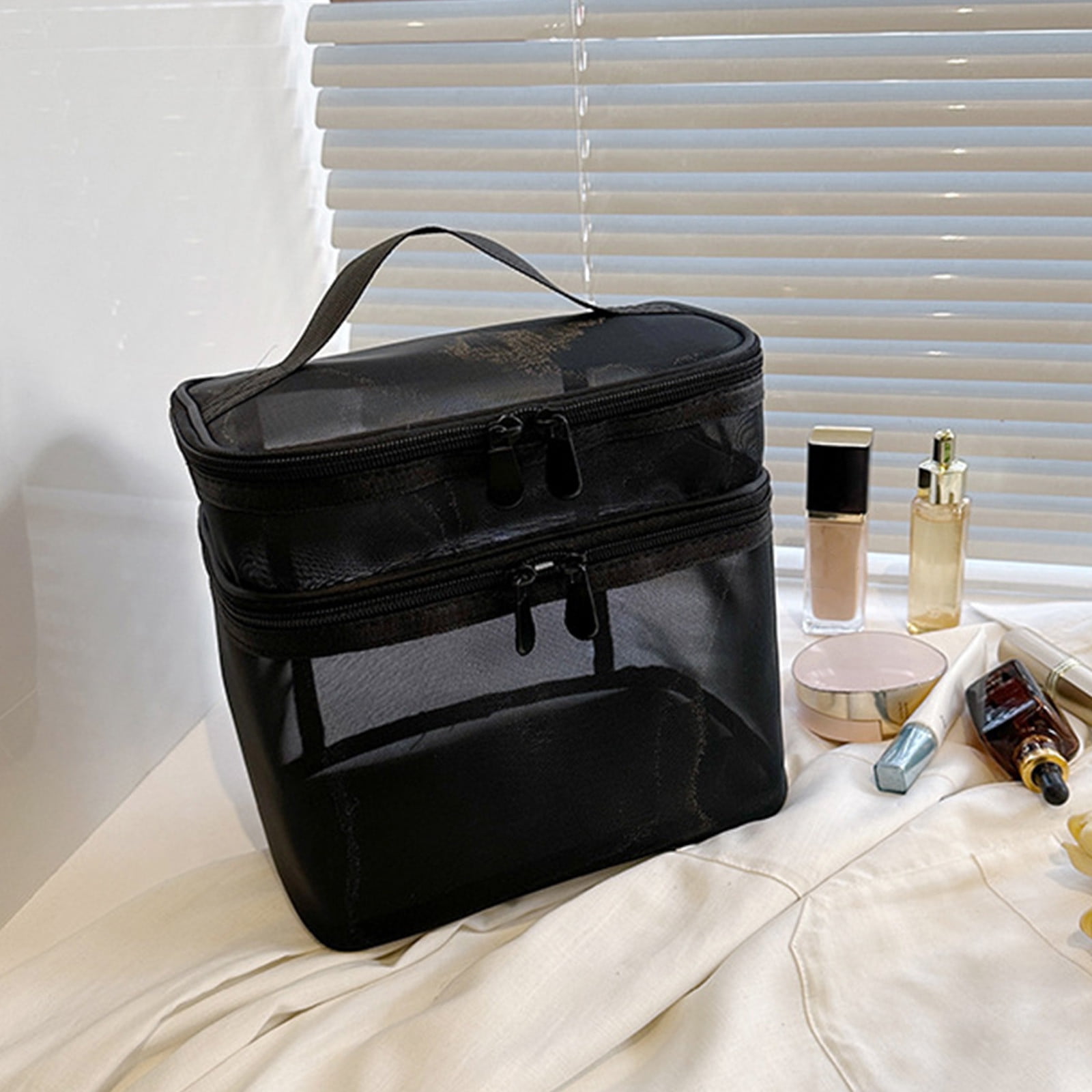 Clear Makeup Storage Multi-layer Mesh Cosmetic Bag with Visible Zipper ...