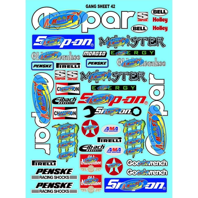 Clear Matte Vinyl R/C Racing Sponsor Sticker Gang Sheet 42-1/8th 1/10th ...