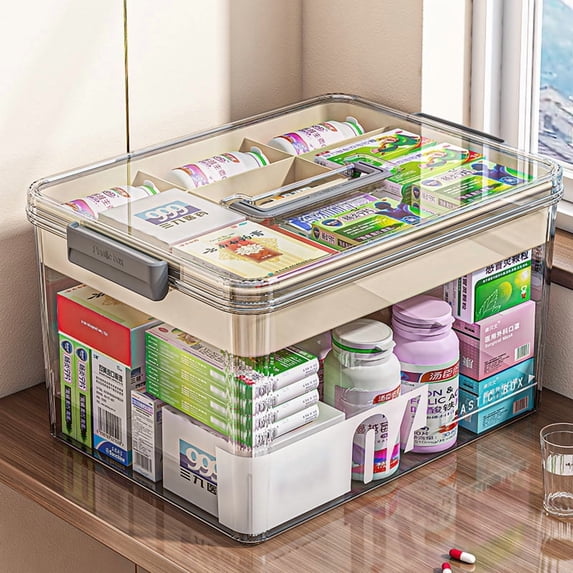 Clear Medicine Organizer Box with Handle, Plastic Medicine Container ...