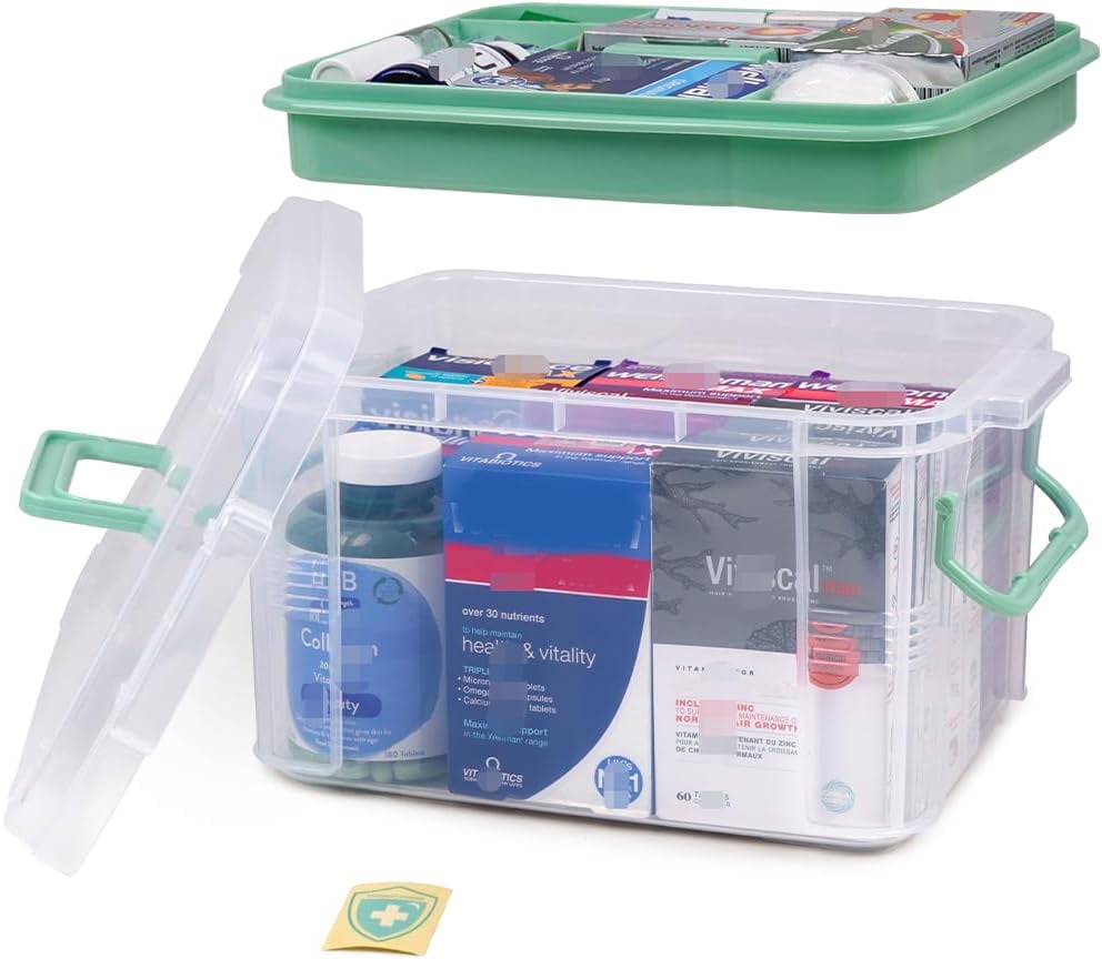 Clear Medicine Organizer Storage Box with Handle, Plastic Empty First ...