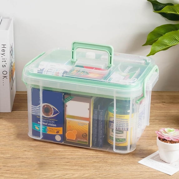 Clear Medicine Organizer Storage Box with Tray, Plastic First Aid Box ...