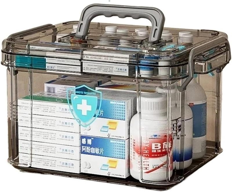 Clear Medicine Organizer Storage Box with Tray, Plastic First Aid Box ...
