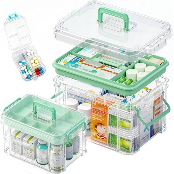 Clear Medicine Organizer Storage Box with Tray, Portable Medicine ...