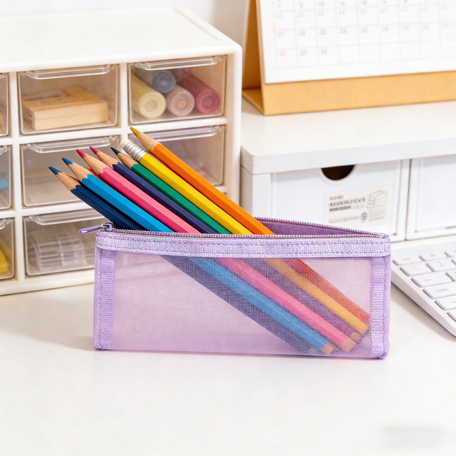 Clear Mesh Lightweight Zipper Stationery Bag, Large Capacity Pencil ...