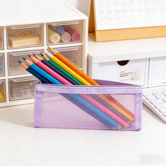 Clear Mesh Lightweight Zipper Stationery Bag, Large Capacity Pencil ...