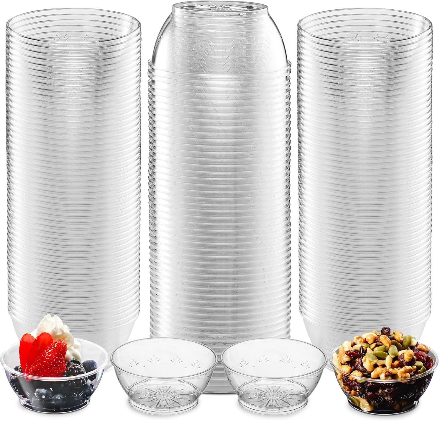 Clear Mini Plastic Bowls - (Bulk 100 Pack) 6 Oz Disposable Premium Hard ...