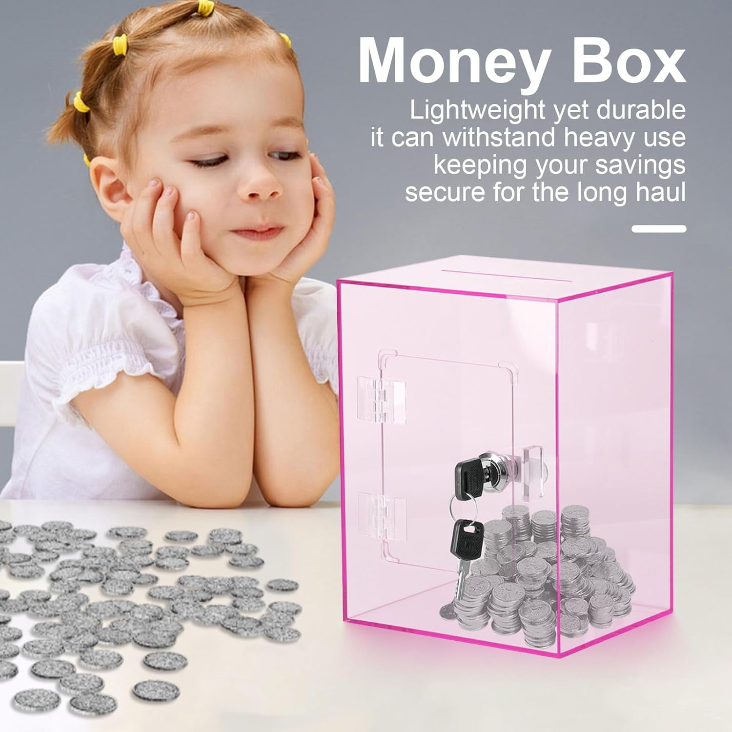 Clear Money Box For Adults Kids, Large Acrylic Piggy Bank Money Saving ...