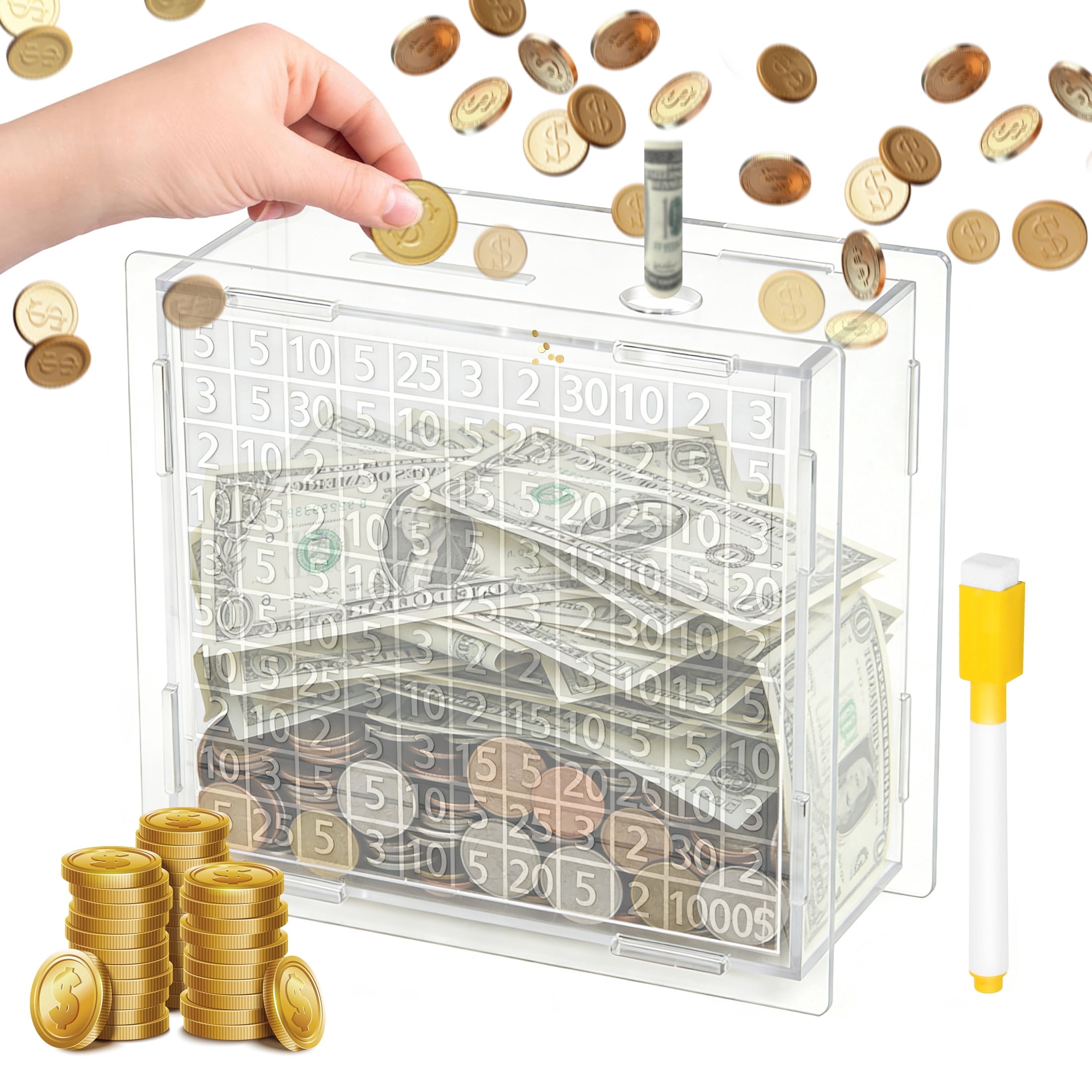 Clear Money Saving Box, EEEkit Acrylic Piggy Bank Vault Savings Box ...
