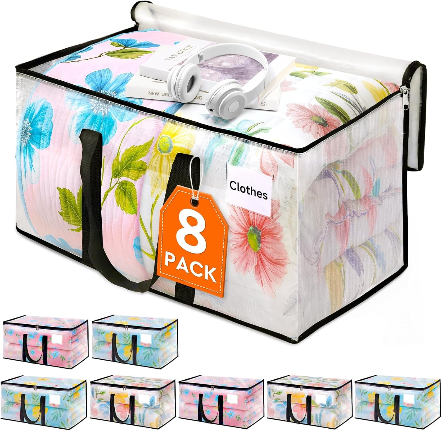 Clear Moving Bags Heavy Duty 8 Pack, Storage Bags with Zipper, Extra ...