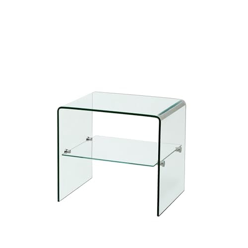 Clear N-Shaped Nightstand, Glass End Table for Living Room & Bedside, 2 ...