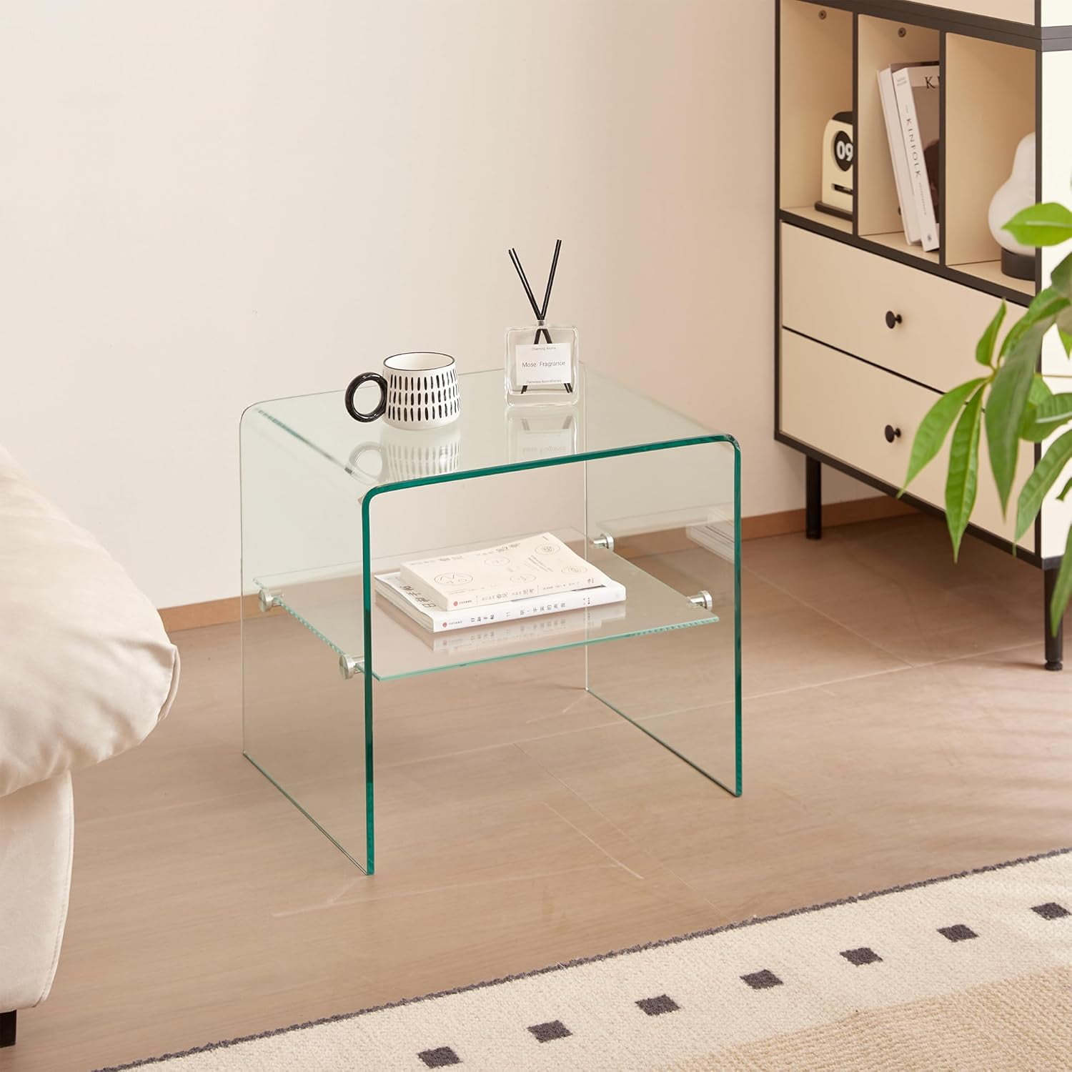 Clear N-Shaped Nightstand, Glass End Table for Living Room & Bedside, 2 ...