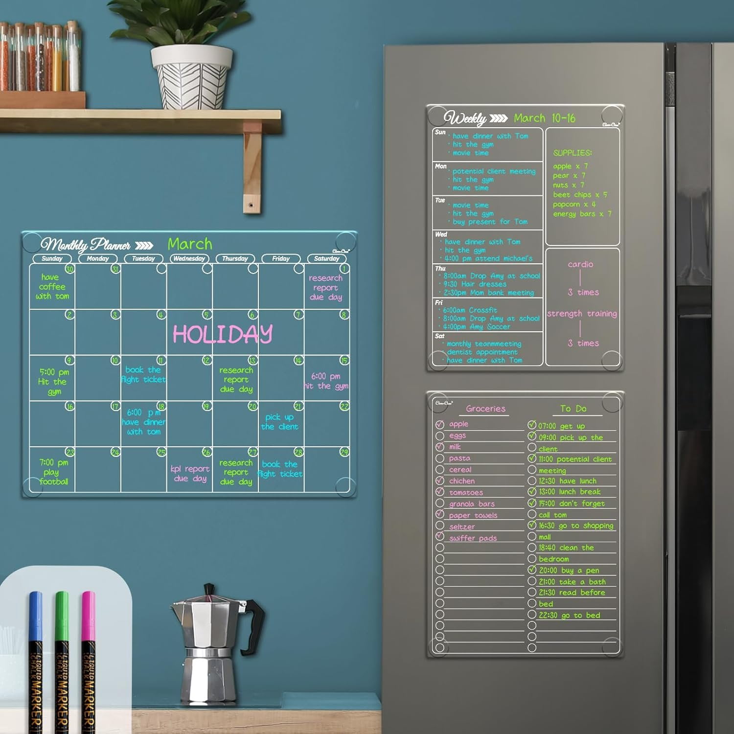 Clear Non- Calendar Set for Fridge - Dry Erase Transparent Monthly ...