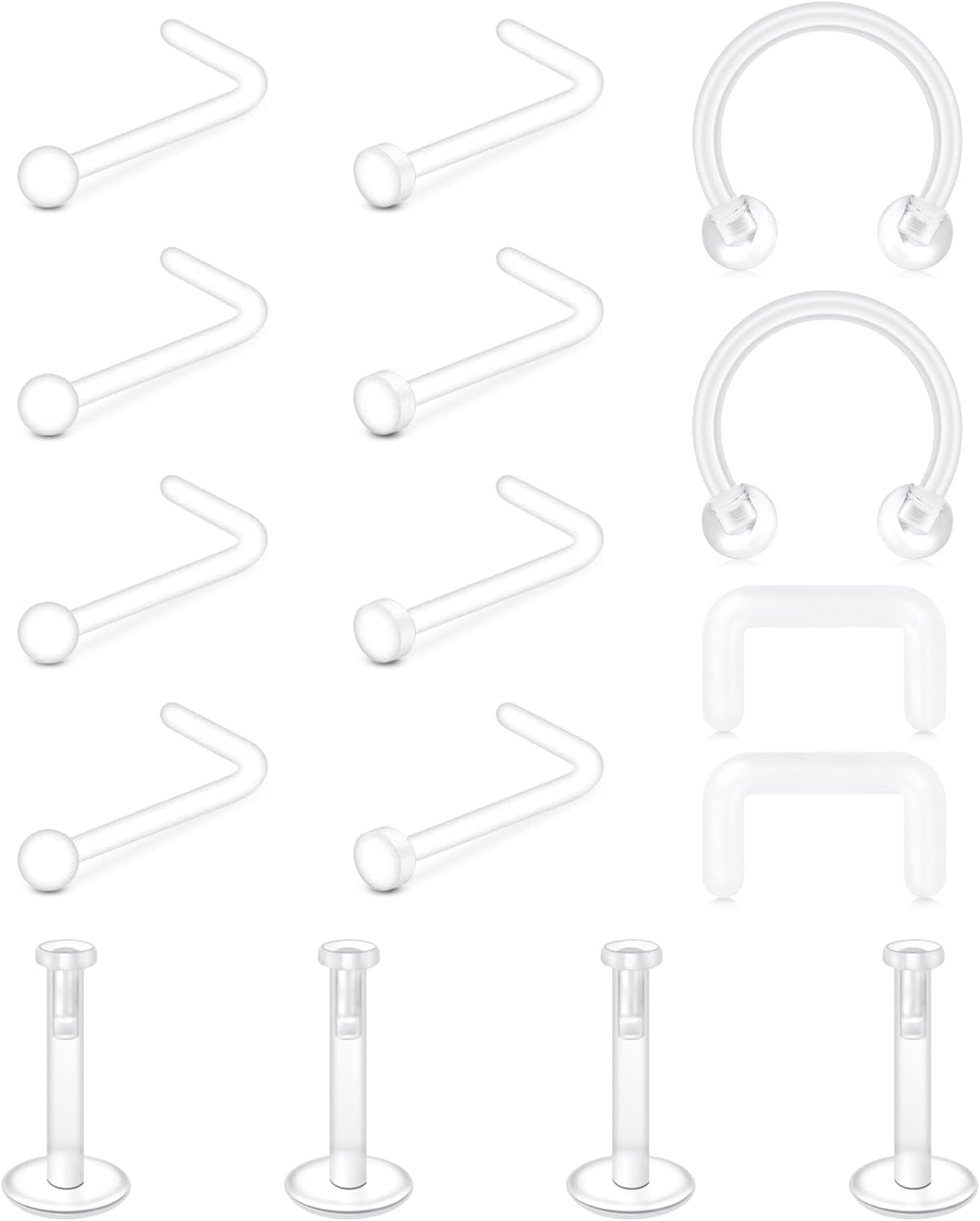 Clear Nose Rings & Studs - Plastic Nose Piercing Retainers - 16g, 18g ...