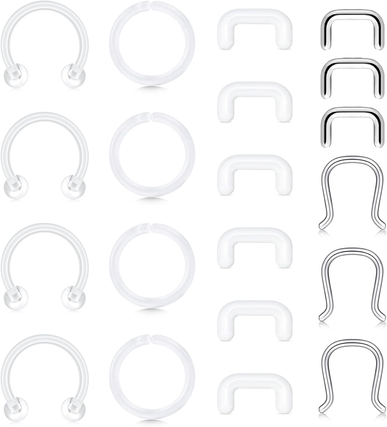 Clear Nose Rings Studs for Work Clear Piercing Retainer Horseshoe ...