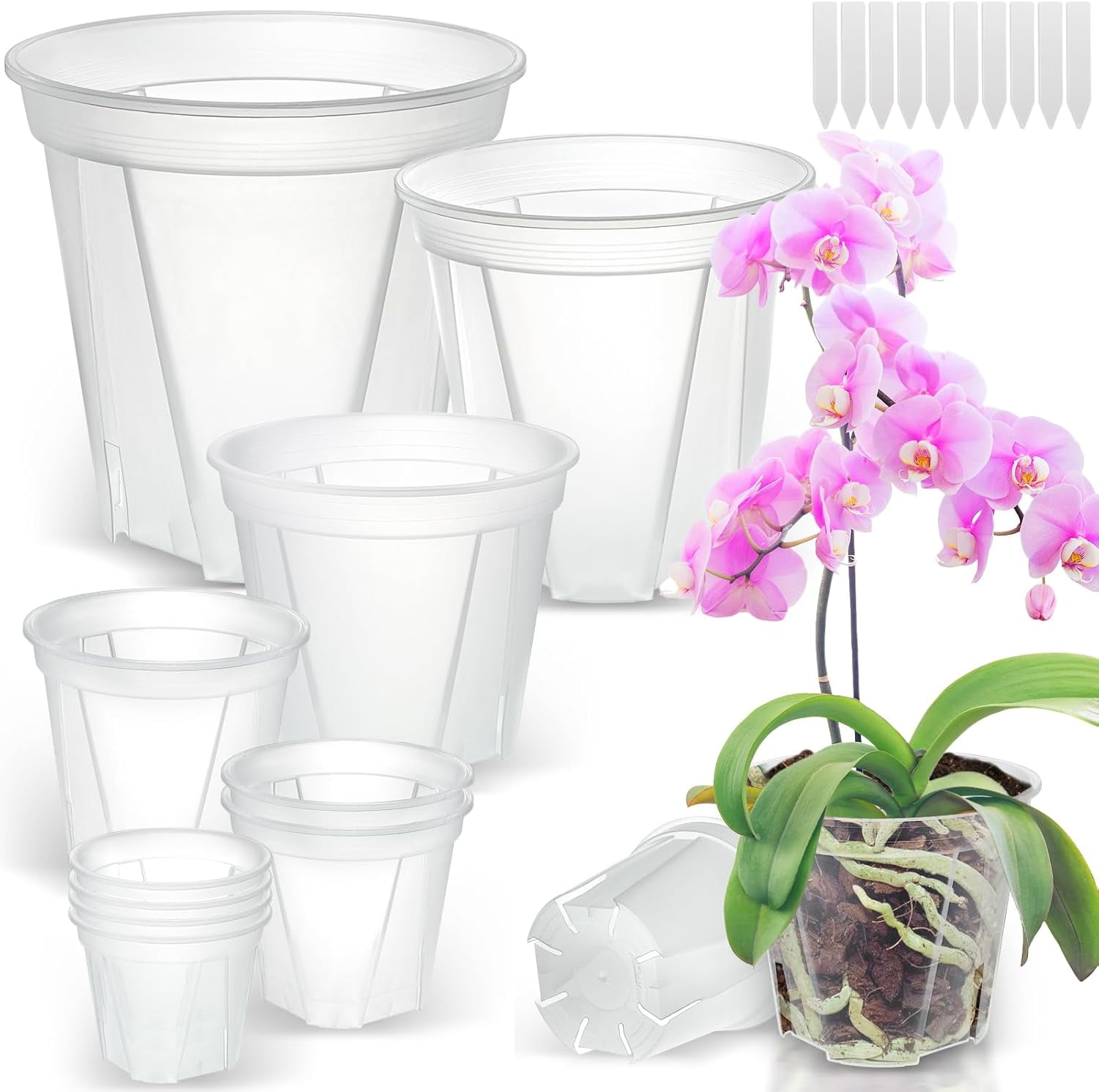 Clear Nursery Pots with Drainage 10 Pack, 10"/8.5"/7"/6"/5"/4" Plastic ...