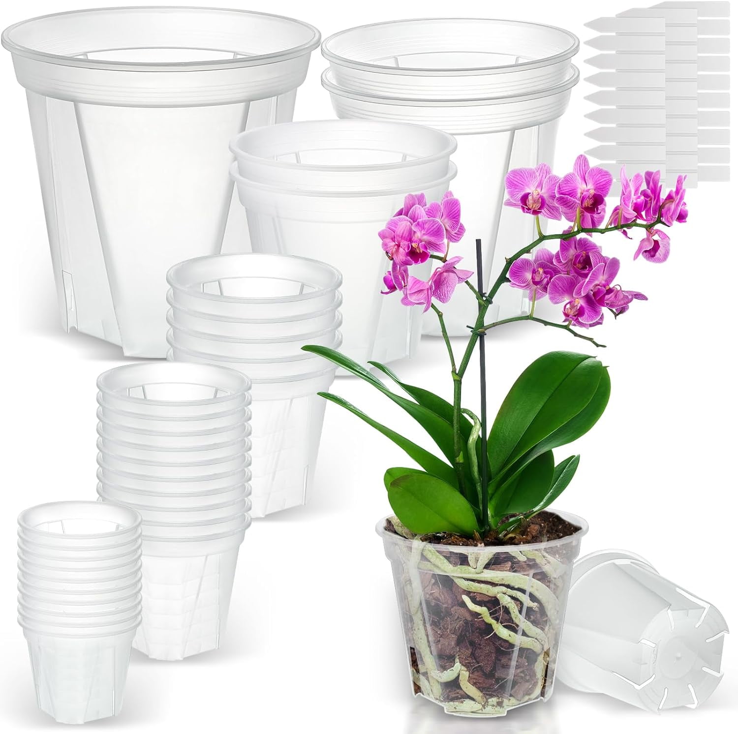 Clear Nursery Pots with Drainage 30 Pack, 10"/8.5"/7"/6"/5"/4" Plastic ...