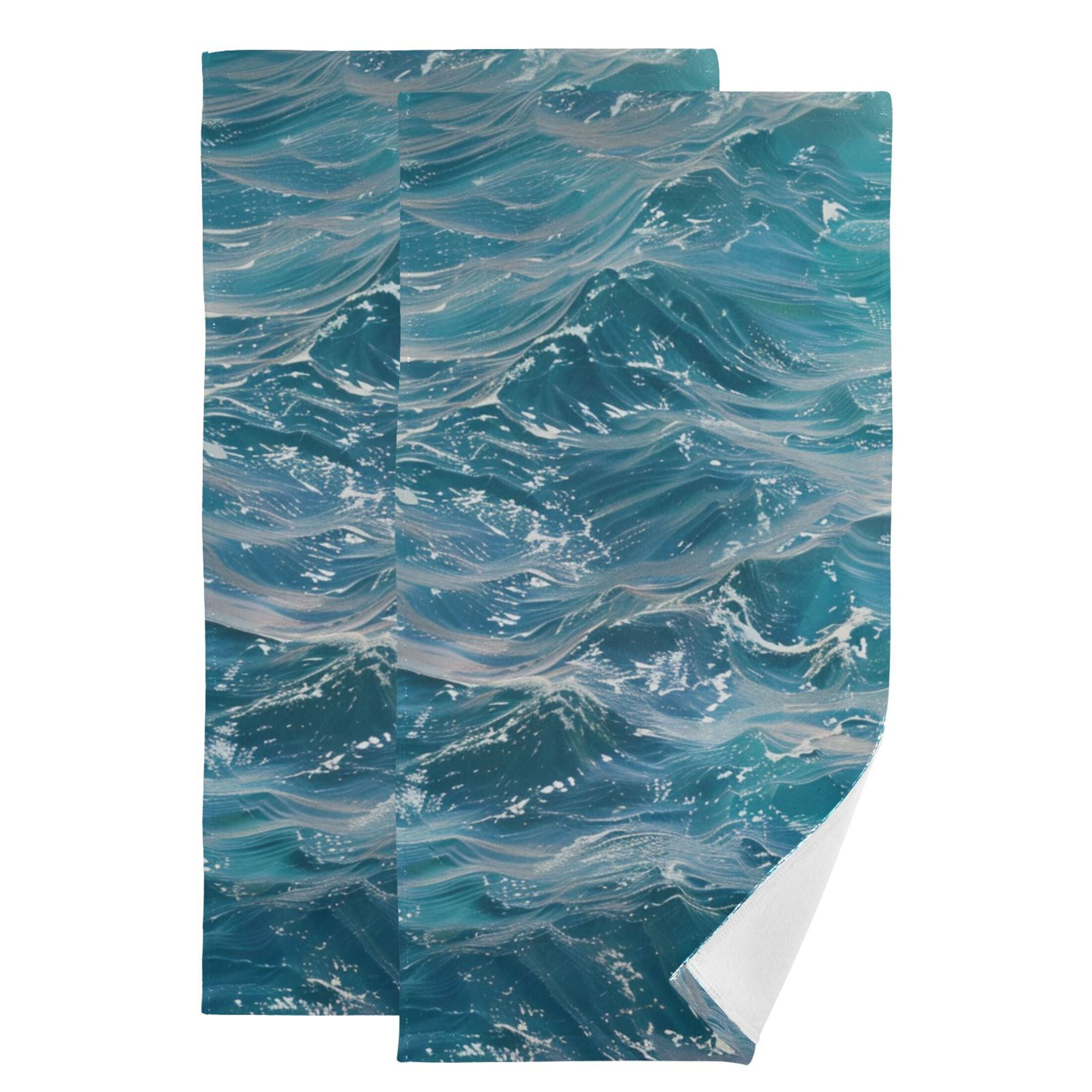 Clear Ocean Wave Hand Towel Absorbent Bath Towels for Bathroom Sports ...
