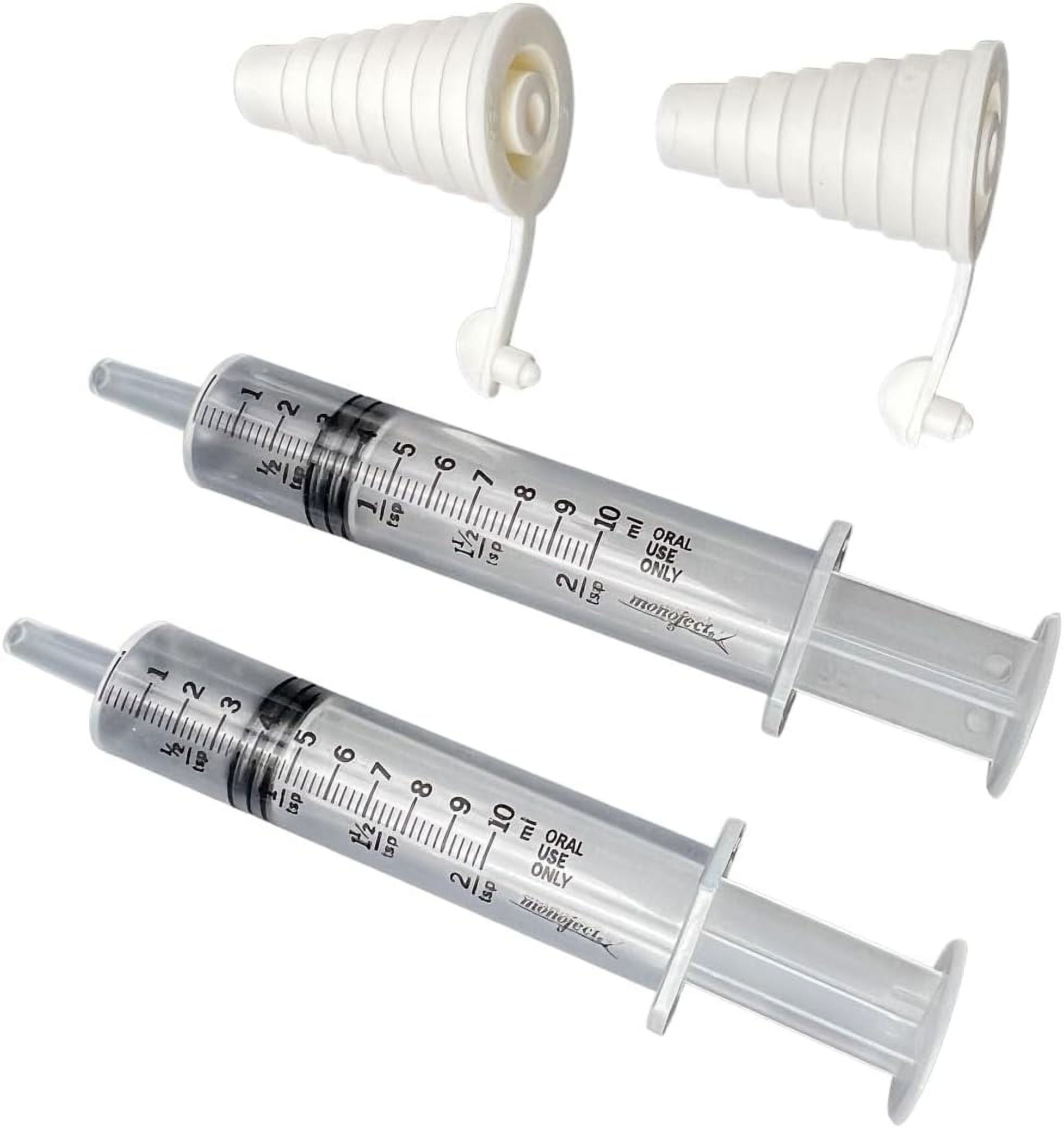 Clear Oral Syringe 2 tsp (10 ml) Calibrated in tsp and ml with Bottle Adapter (Pack of 2 ...