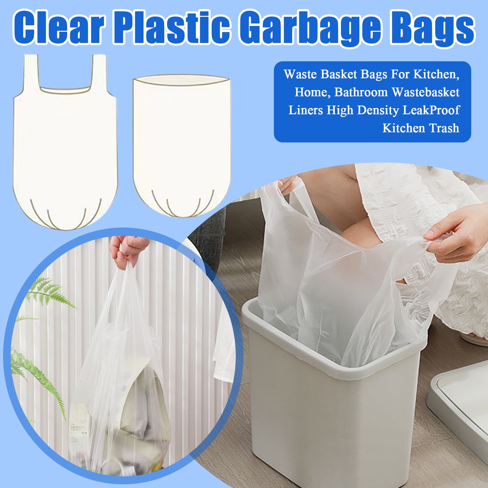Clear Organic Plastic Garbage Bags Waste Basket Bags For Kitchen, Home ...