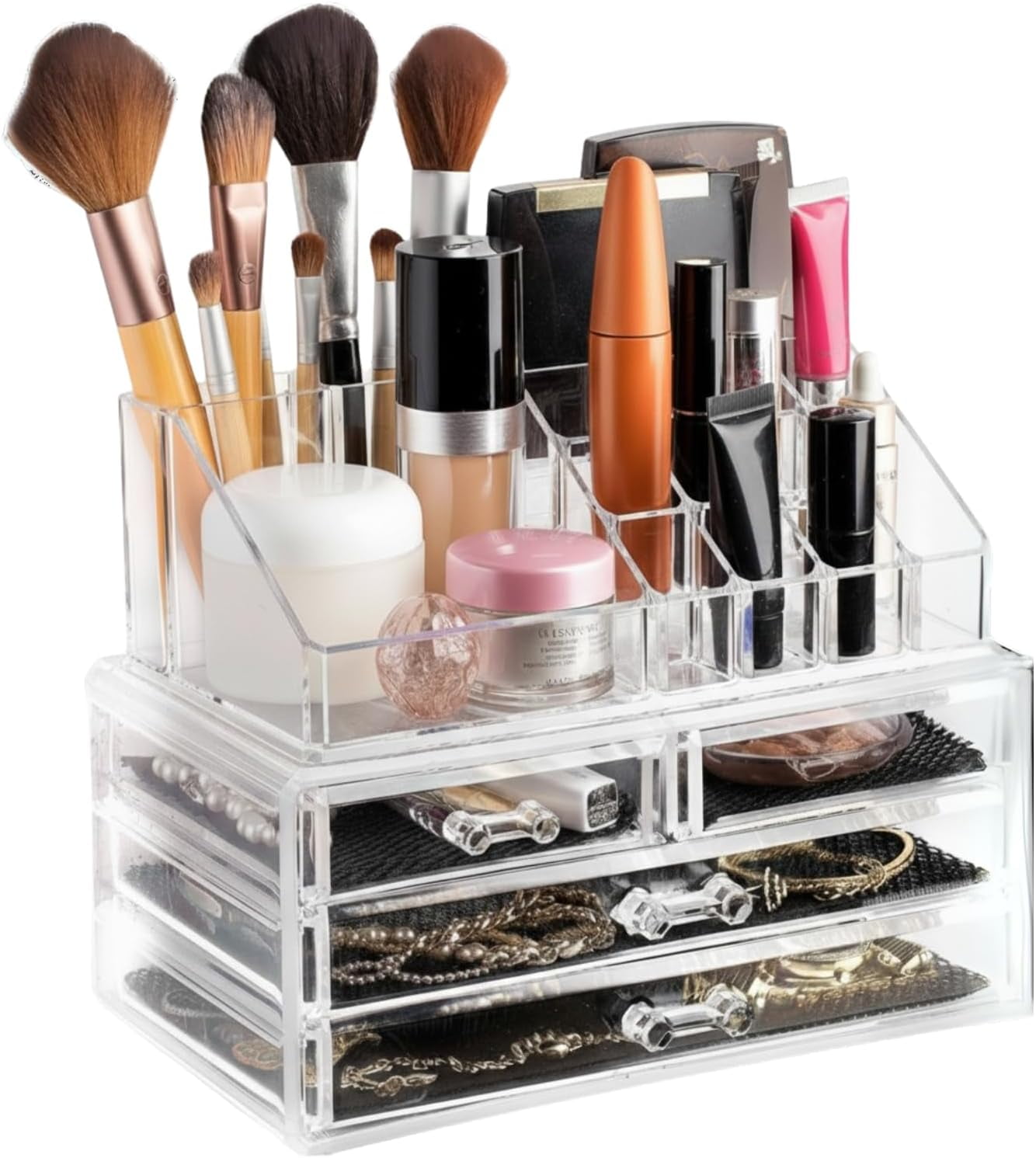 Clear Organizer - 16-Compartment and Holder with 4 Drawers - Vanity ...