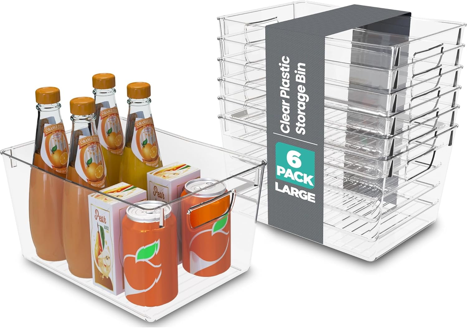 Clear Organizer or Storage Bins - 6 Pack Pantry Organizers and Storage ...