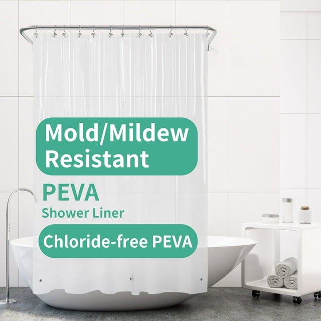 "Walmart Clear Heavy Duty PEVA Shower Curtain Liner with Rustproof Grommets and 3 Magnets, 71""W ...
