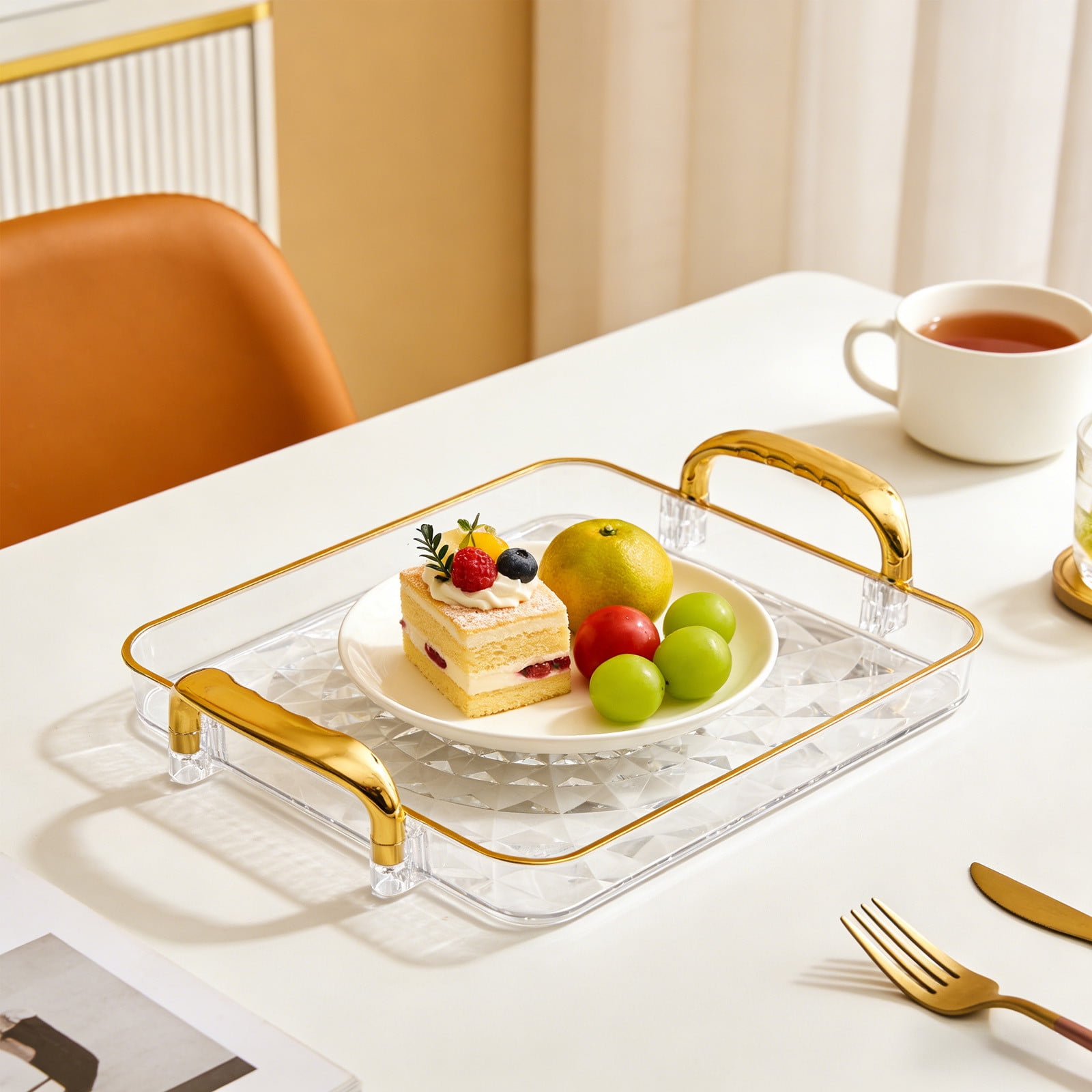 Clear PVC Armrest Tray for Teacups, Snacks & Fruit, 9.5×7.9inch Living ...