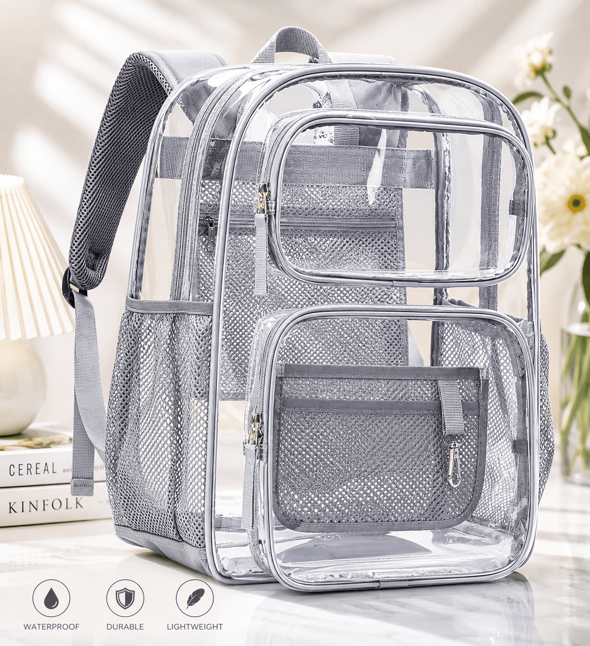 Clear PVC Backpack Large Capacity Transparent Daypack for School Travel ...