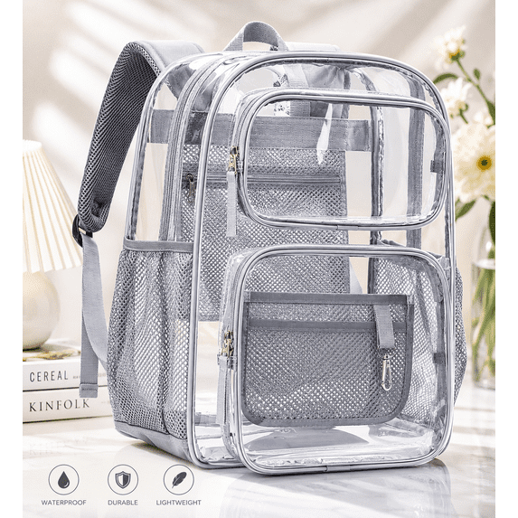 Clear PVC Backpack Large Capacity Transparent Daypack for School Travel ...