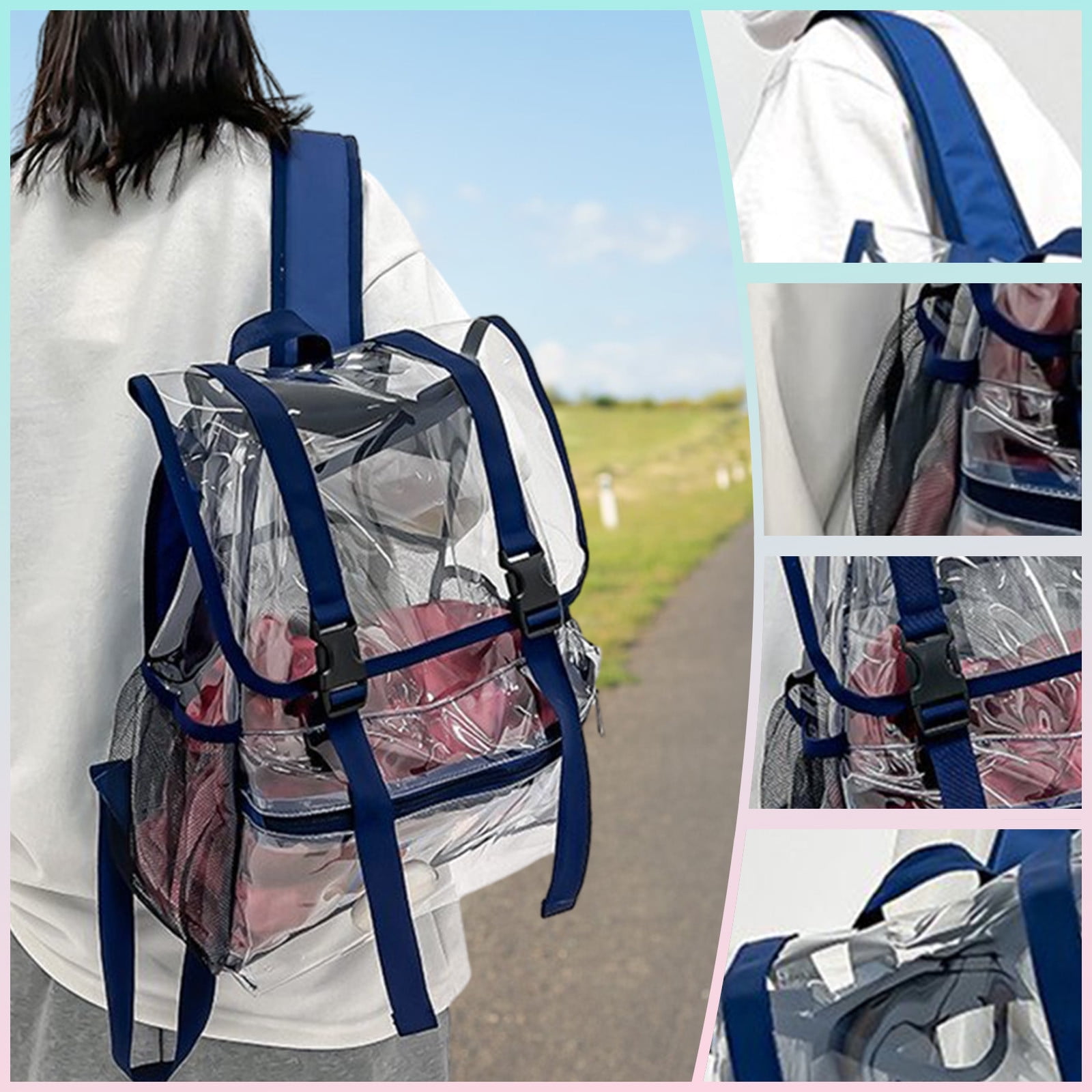 Clear PVC Backpack Water-Resistant Heavy Duty with Reinforced Straps ...