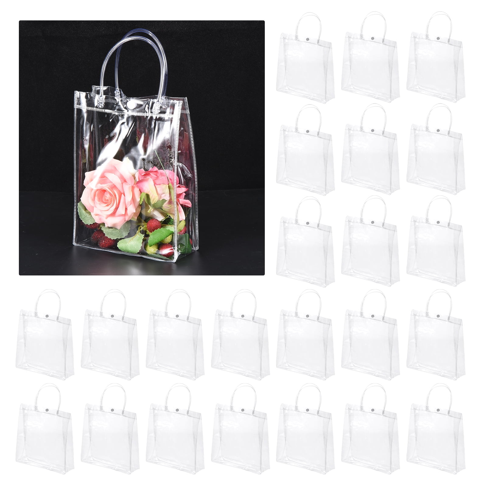 Clear PVC Gift Bags with Handles 9.84x9.84x3.15" Reusable Gift Wrap ...