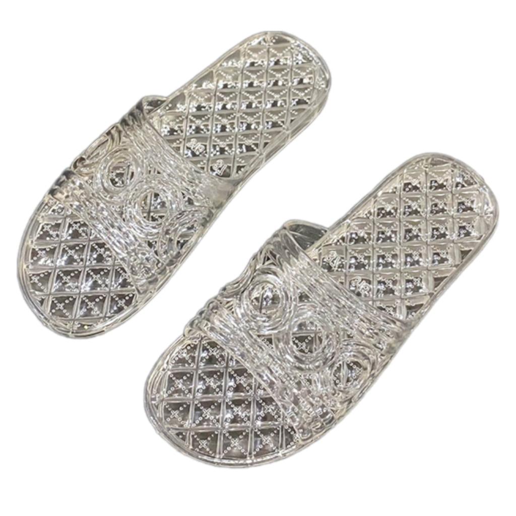 Clear PVC Shower Slippers for Women Slip On Beach Slide Hollow Out Open ...