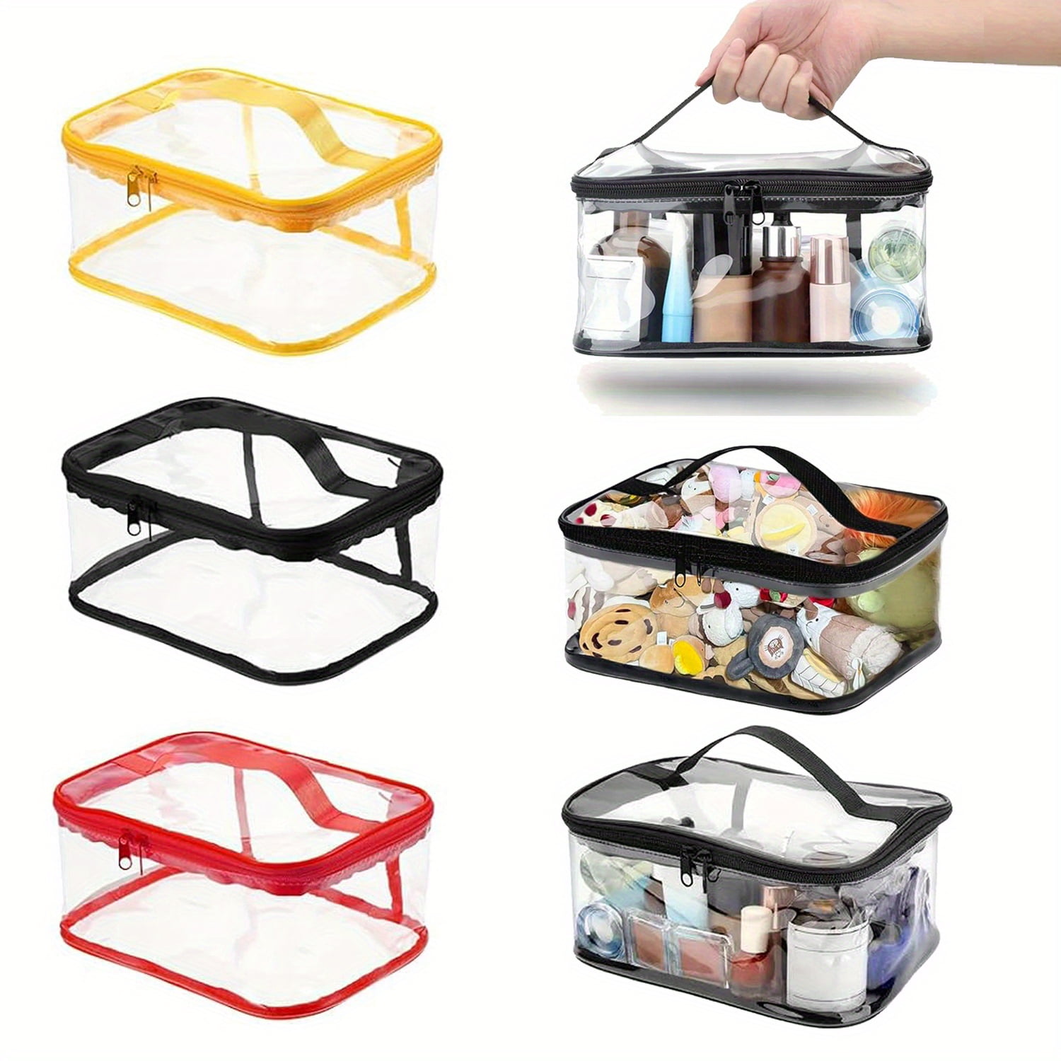 Clear PVC Storage Bags 6-Pack - 9.4x6.7x4.3 Inch Waterproof Organizer Pouches with Handles for ...