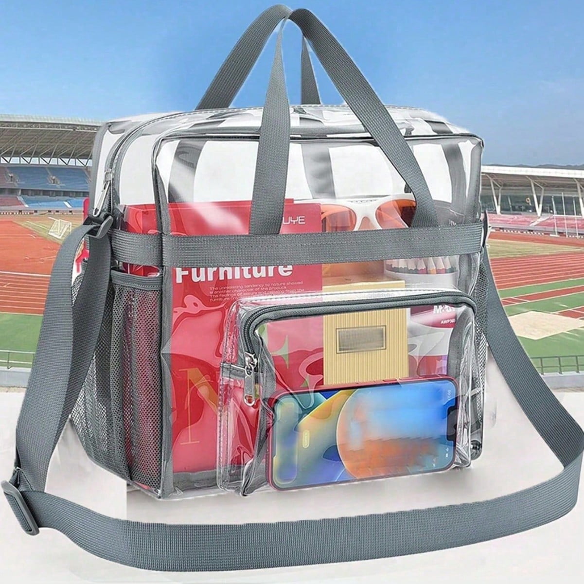 Clear PVC Tote Bag, Transparent Shoulder Bag with Front Pocket, Heavy ...