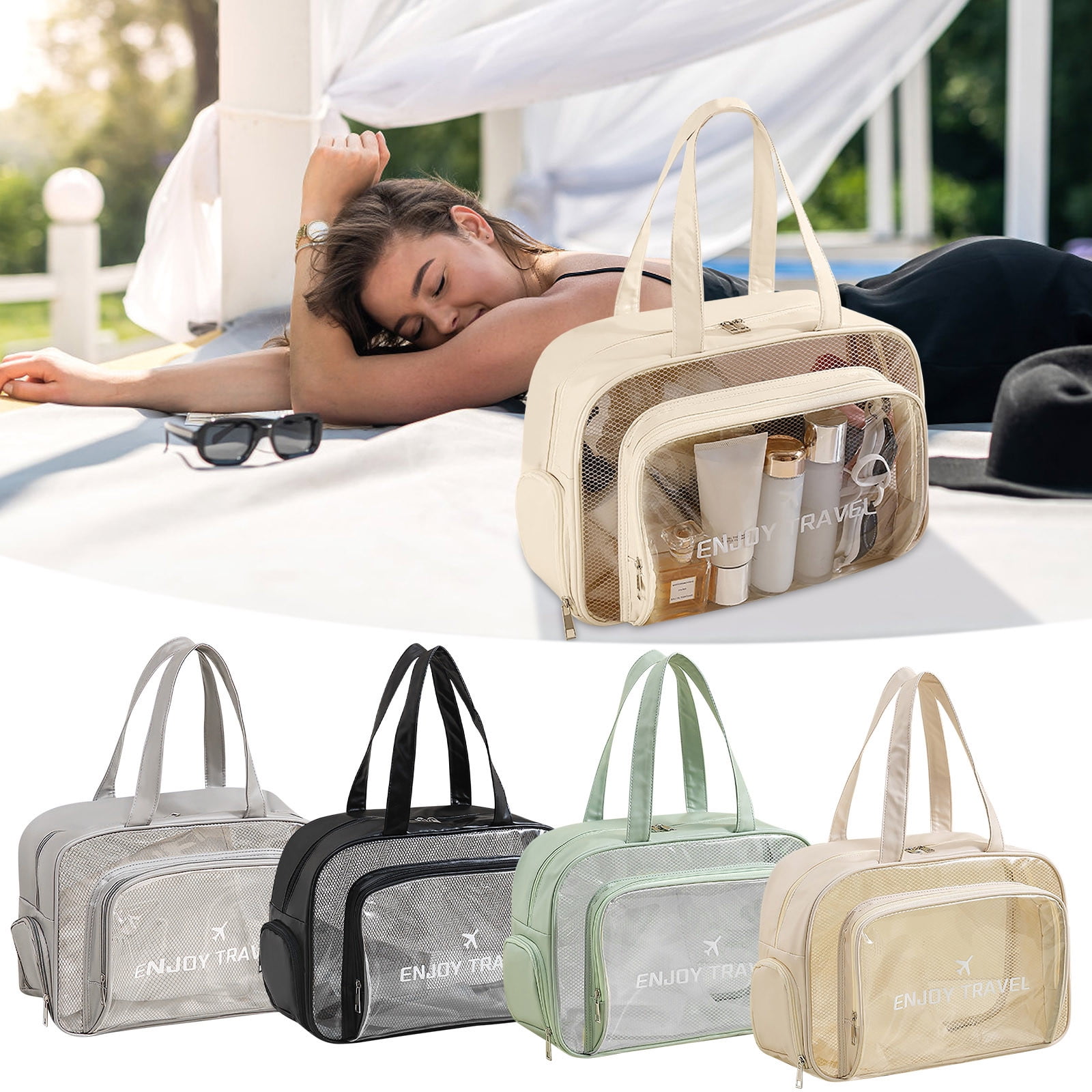 Clear PVC Wet Dry Wash Bag - Large Travel Cosmetic Organizer with ...