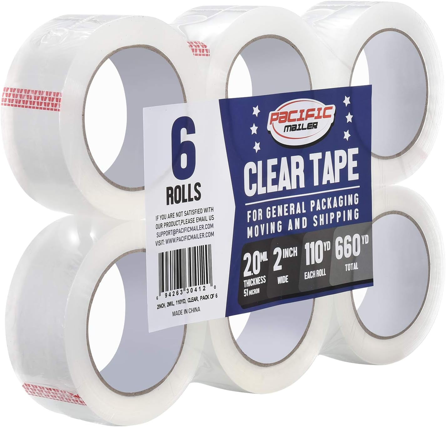 Clear Packing Tape, 2 Inch Wide, 2.0mil Thickness, 110 Yard Per Roll ...