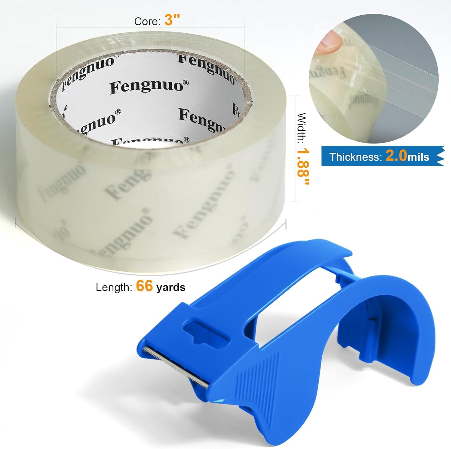 Clear Packing Tape With Dispenser, 2.0 Mil Heavy Duty Shipping Tape ...