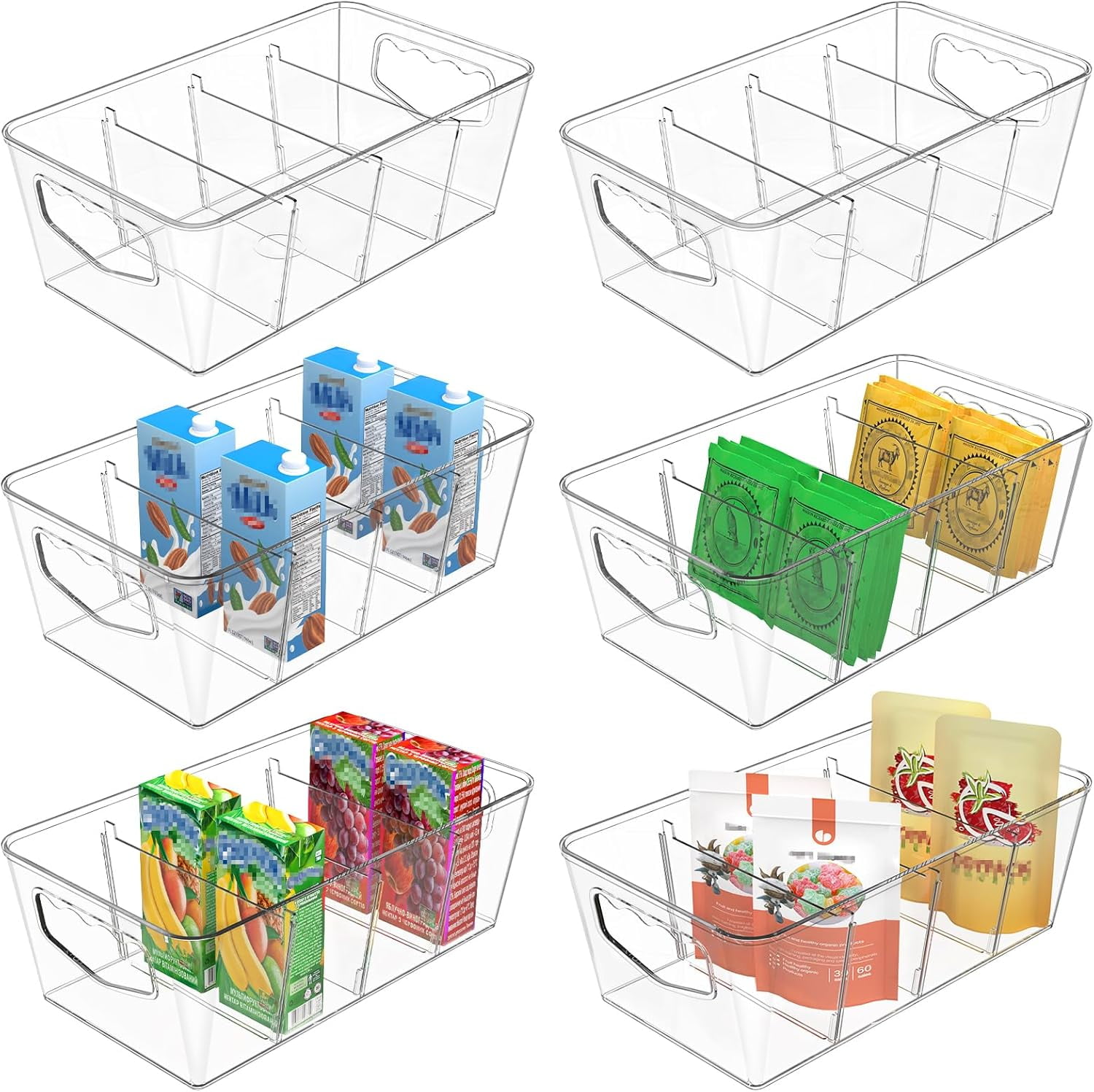 Clear Pantry Organization Containers with Removable Dividers, Plastic ...