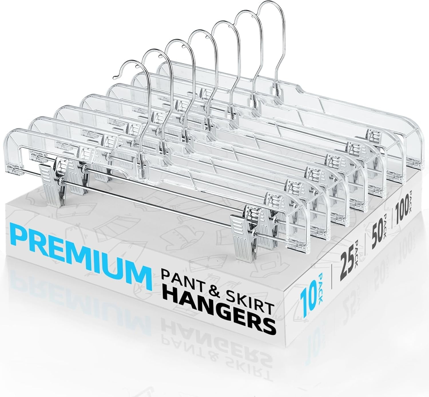 Clear Pants Hangers with Clips 25 Pack, Non-Slip Skirt Hangers for ...