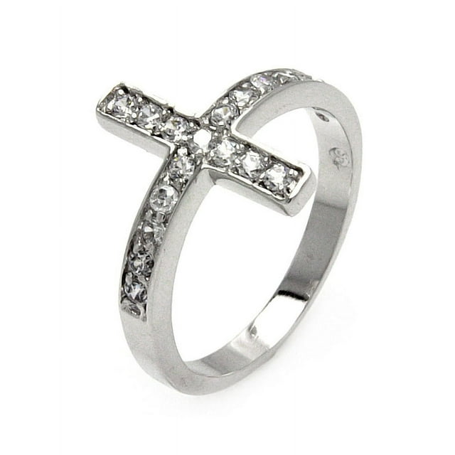 Clear Pave Set Cubic Zirconia Sideway Cross Ring Rhodium Plated Sterling Silver Size 6 - Walmart.com
