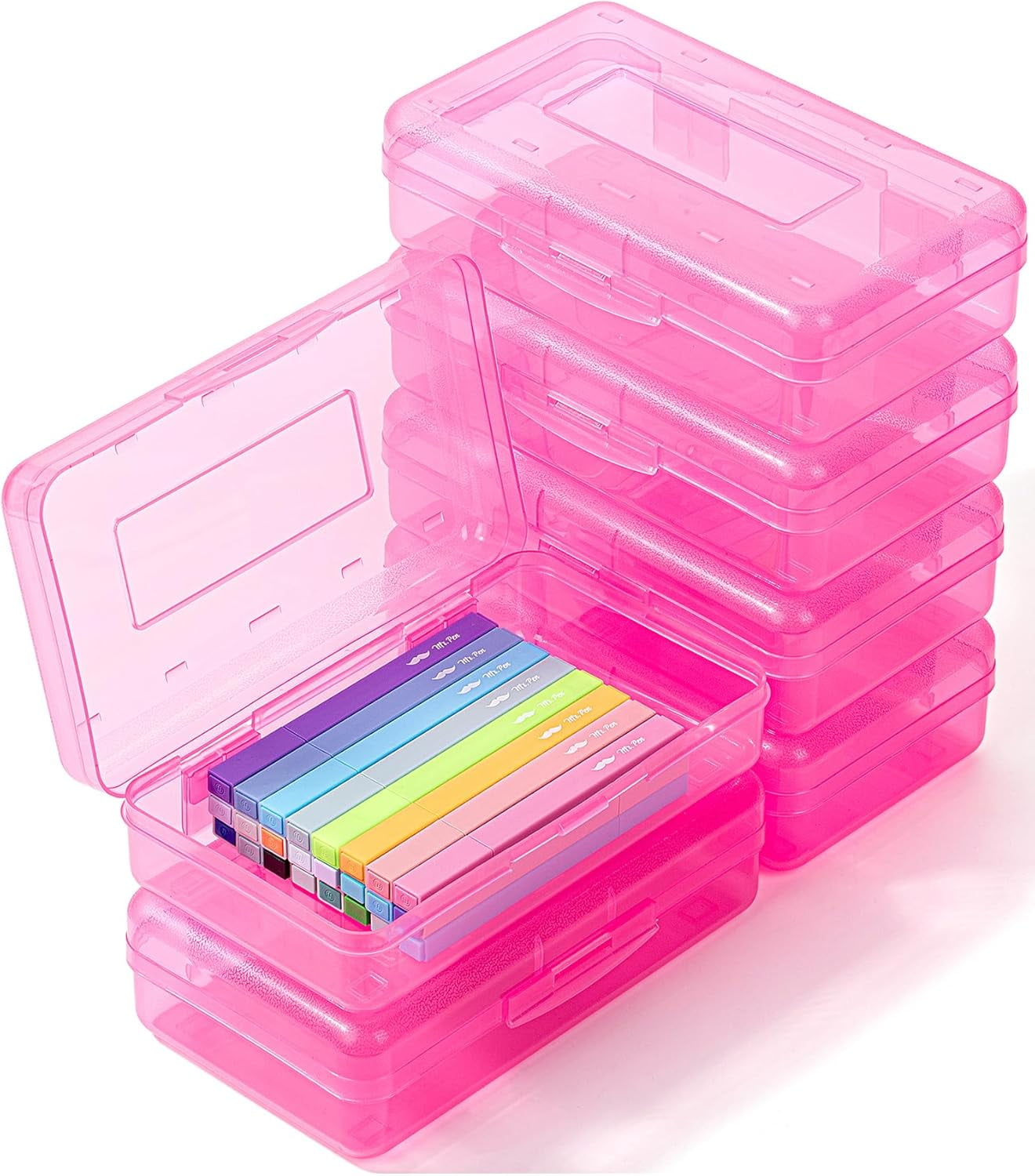 - Clear Pencil Boxes, 6 Pack, Vibrant Pink Color, Snap-Tight Lid ...
