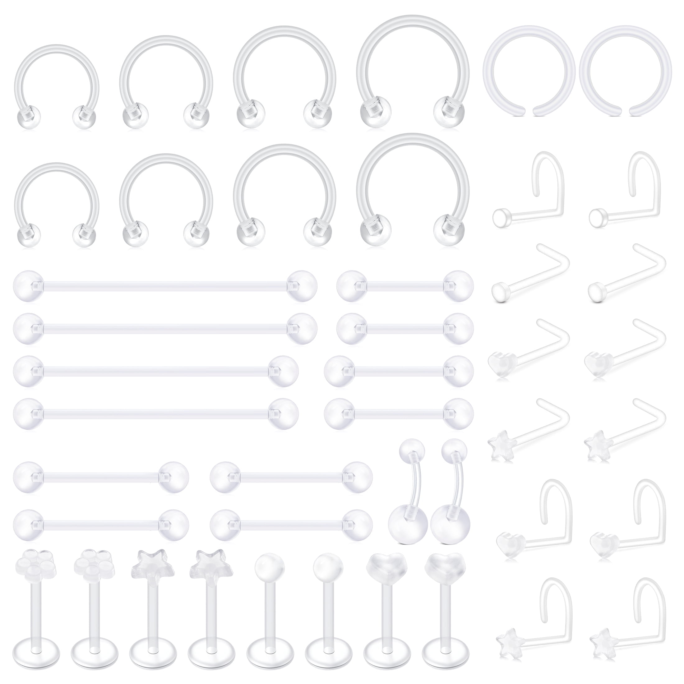 Clear Piercing Retainers Bioflex Plastic Jewelry for Nipple Tongue Nose ...