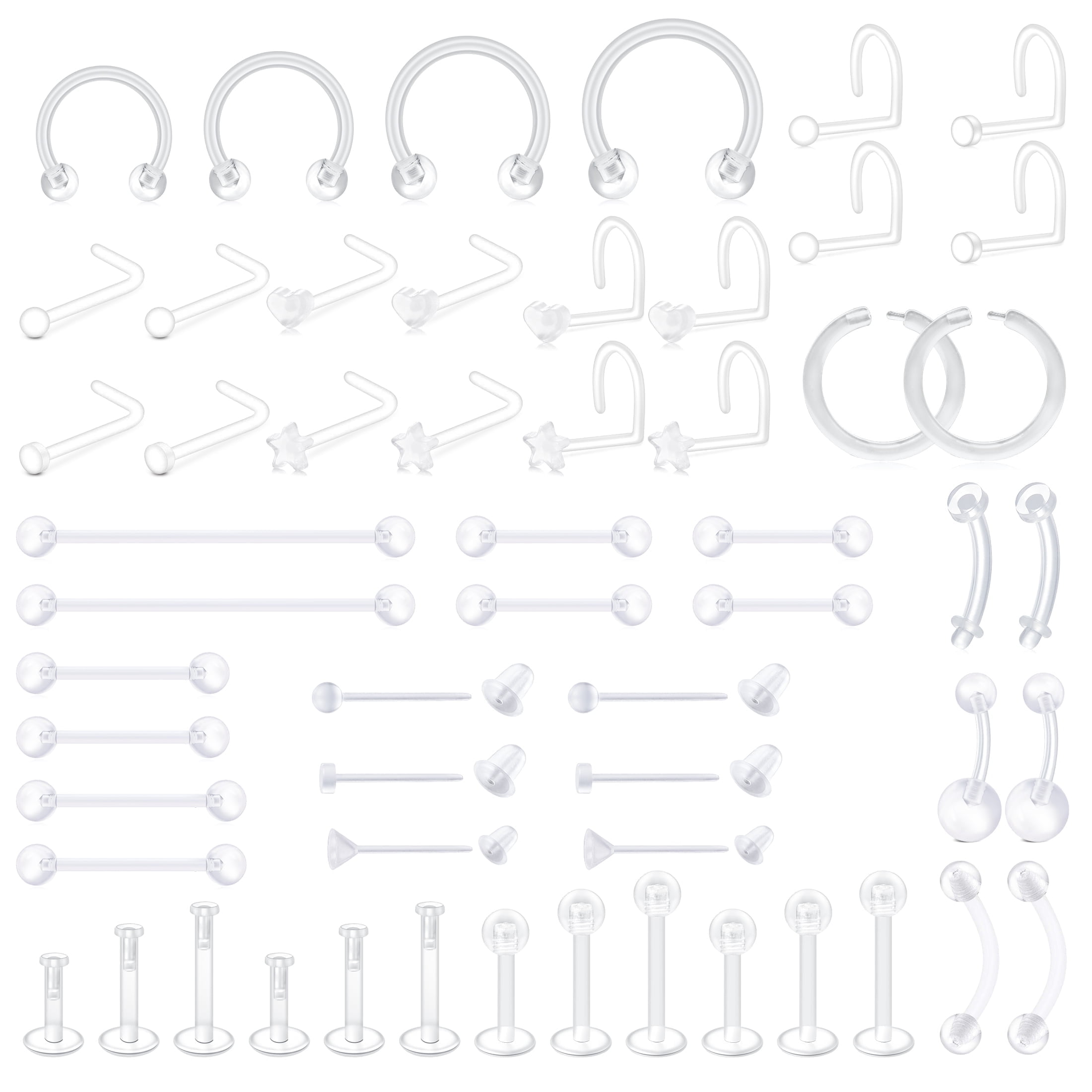 Clear Piercing Retainers Bioflex Plastic Jewelry for Nipple Tongue Nose ...