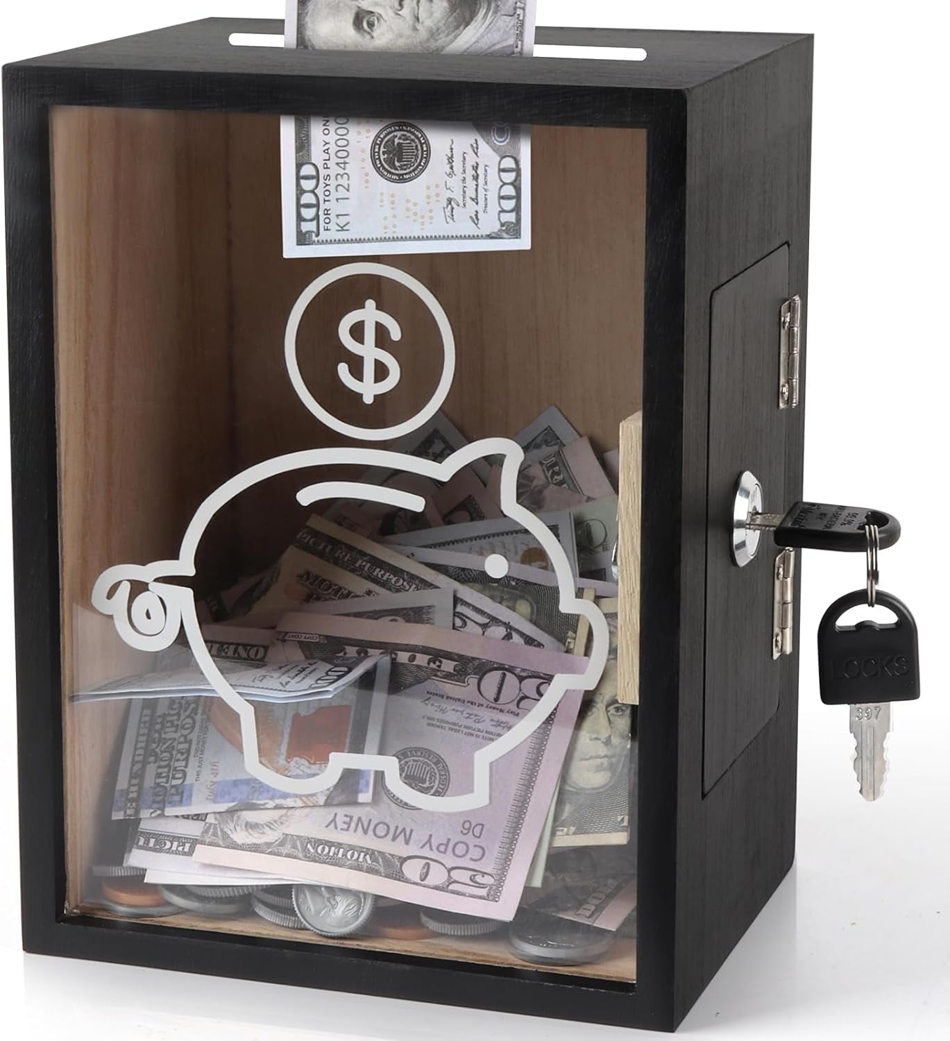 Clear Piggy Bank with Lock, Large Money Saving Jar Money Bank Box ...