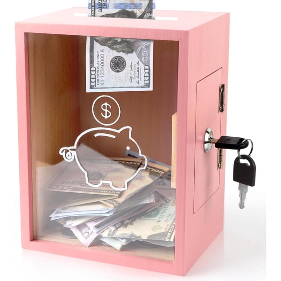 Clear Piggy Bank with Lock, Large Money Saving Jar Money Bank Box ...